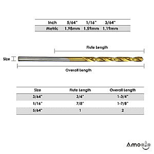 amoolo Drill Bit Set (60 pcs),4341 HSS Micro Drill Bits with Titanium for DIY Toys, Wood, Metal, Steel, Plastic, Aluminum Alloy 3/64",1/16",5/64"…