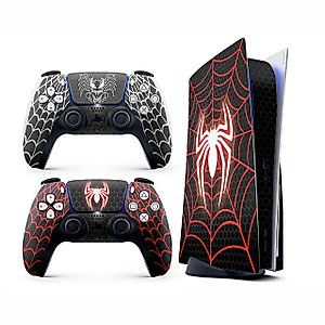 HK Studio Spider Web Decal Sticker Skin Specific Cover for Both PS5 Disc Edition and Digital Edition - Waterproof, No Bubble, Including 2 Controller Skins and Console Skin