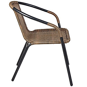 BTEXPERT Brown Indoor Outdoor 3-Set of Three Restaurant Rattan Stack Chairs, Set of 3