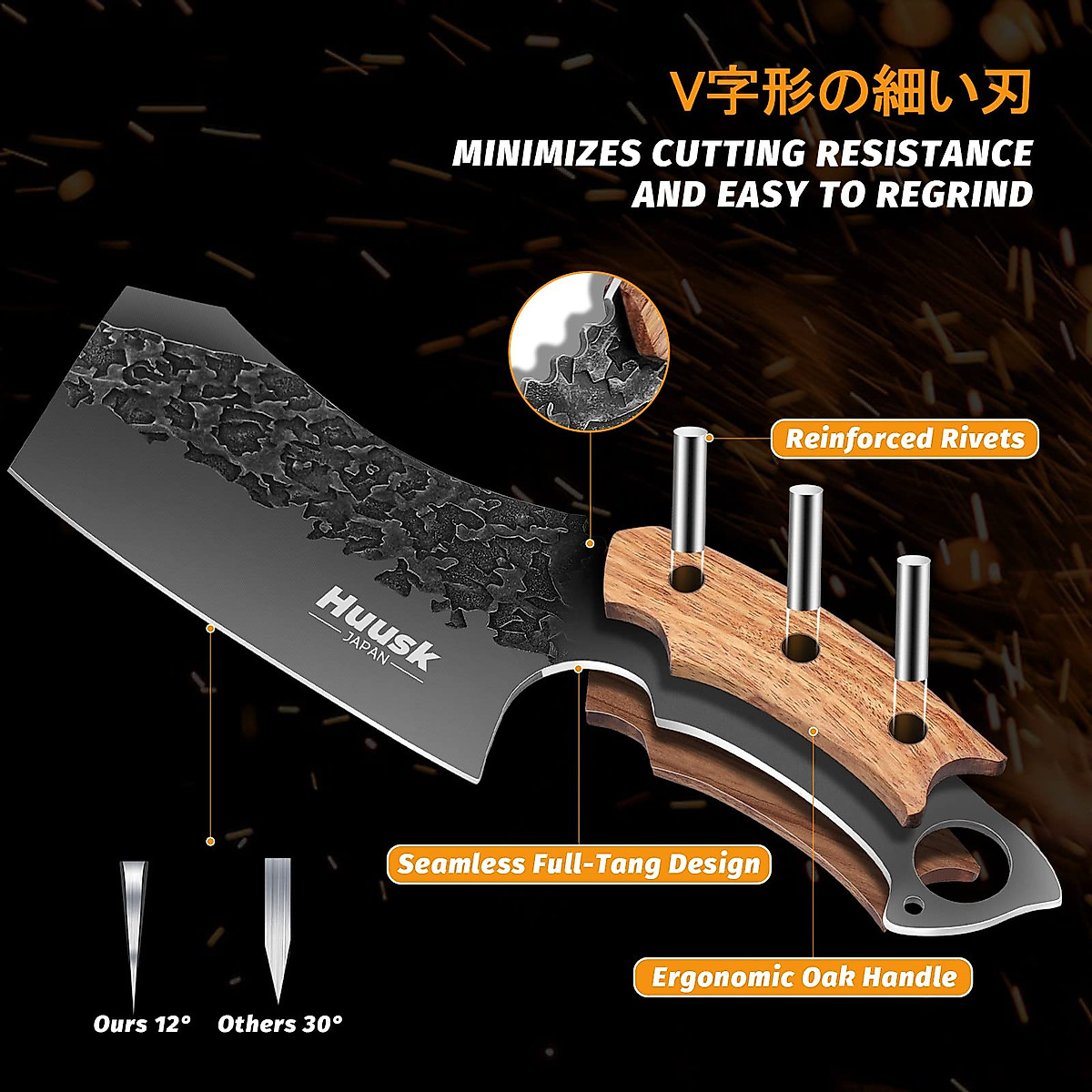 Huusk Collectible Knives Set Small Meat Knife & Meat Cleaver Knife with Belt Sheath and Gift Box