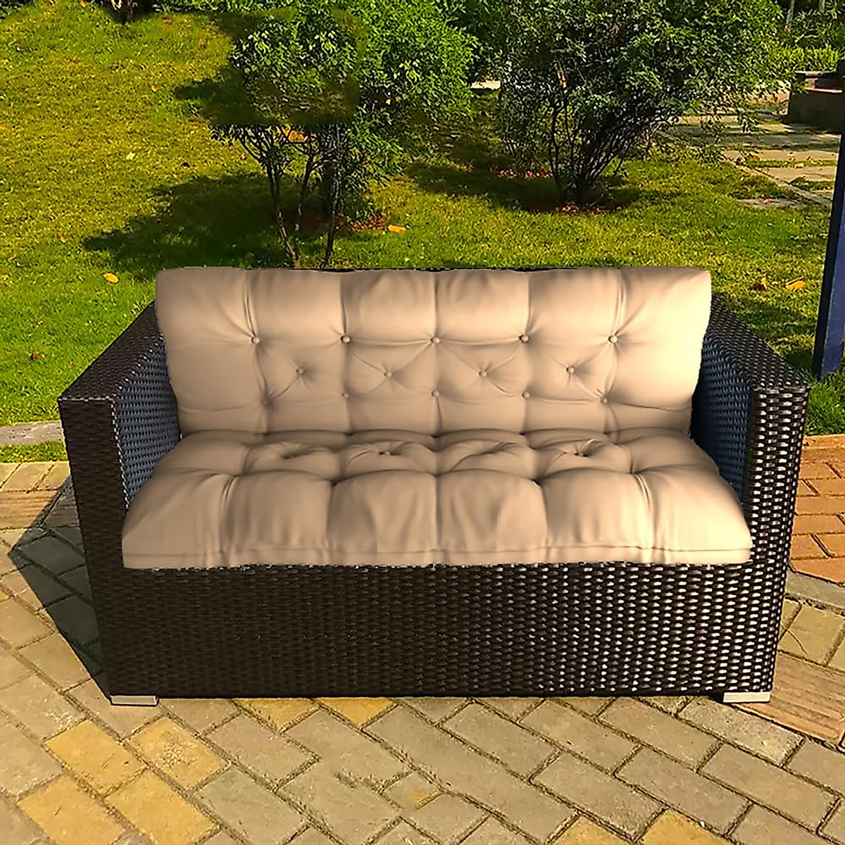 XALBDMNB Porch Swing Cushion,Waterproof Bench with Backrest Cushion Outdoor Furniture,Thickened 2-3 Seater 3 year without fading for Porch,Patio Garden outdoor swing cushions,Khaki & 39"x39"