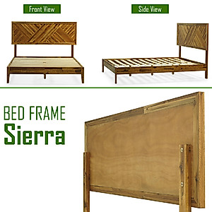 Acacia Sierra Bed Frame with Headboard Solid Wood Platform Bed, Queen Bed Frame, Tall Headboard Wood Bed Compatible with All Mattress Types, No Box Spring Needed, Caramel - Early American