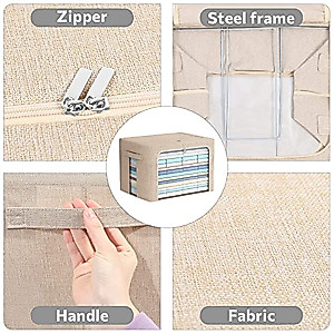 2 Pack Clear Window Storage Bins - Foldable Fabric Storage Bins Boxes for Clothes - Stackable Box Organizer Set with Carrying Handles (Beige, 22L,15.7X 11.8X 7.8 Inch)