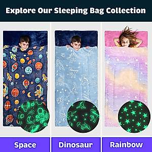 Kids Sleeping Bag with Pillow for Boys, Space, Planets Glow in The Dark Sleeping Bags for Kids 2-12, Sleeping Bag for Toddlers with Pillow Pocket, Ages 3+, Extra Soft Sleeping Bag for Kid (66'' x 33")