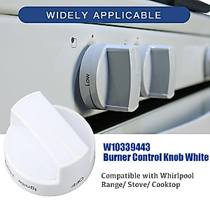 W10339443 Gas Range Knob White, Surface Burner Knob Replacement Part Fit for Whirlpool Range/Stove/Oven – Replaces WPW10339443, AP6019878, 2311009, PS11753189 (4 Pack)