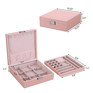 BEWISHOME Jewelry Box for Girls 35 Compartments Jewelry Organizer - 6 Necklace Hooks, 2 Layers - Jewelry Boxes Display Storage Case Jewelry Holder for Girls Pink SSH71F