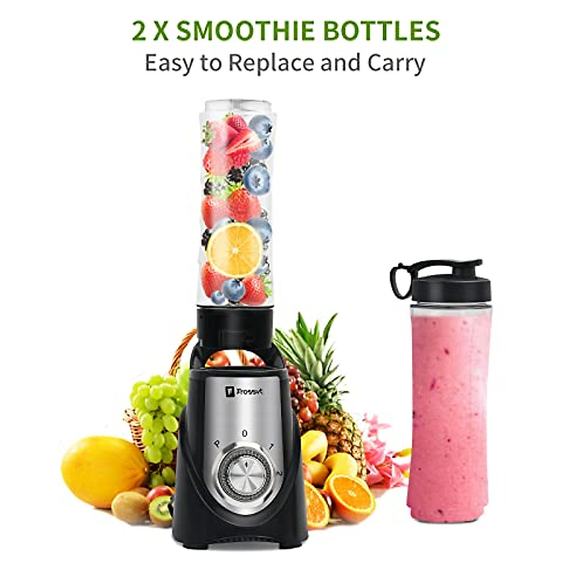 Frossvt Personal Blender for Shakes and Smoothies, Powerful Smoothie Blender with 450w Powerful Motor 2 x Travel Cups 20oz Pulse Technology BPA-Free
