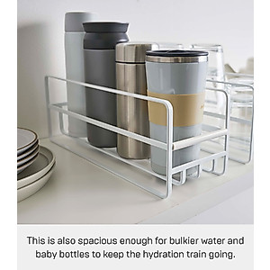 Yamazaki Home Mug Cabinet Organizer, Coffee Cup Holder for Kitchen, Glass and Bottle Stand for Drawer, Metal with Silicone Handle | Steel, One Size, White
