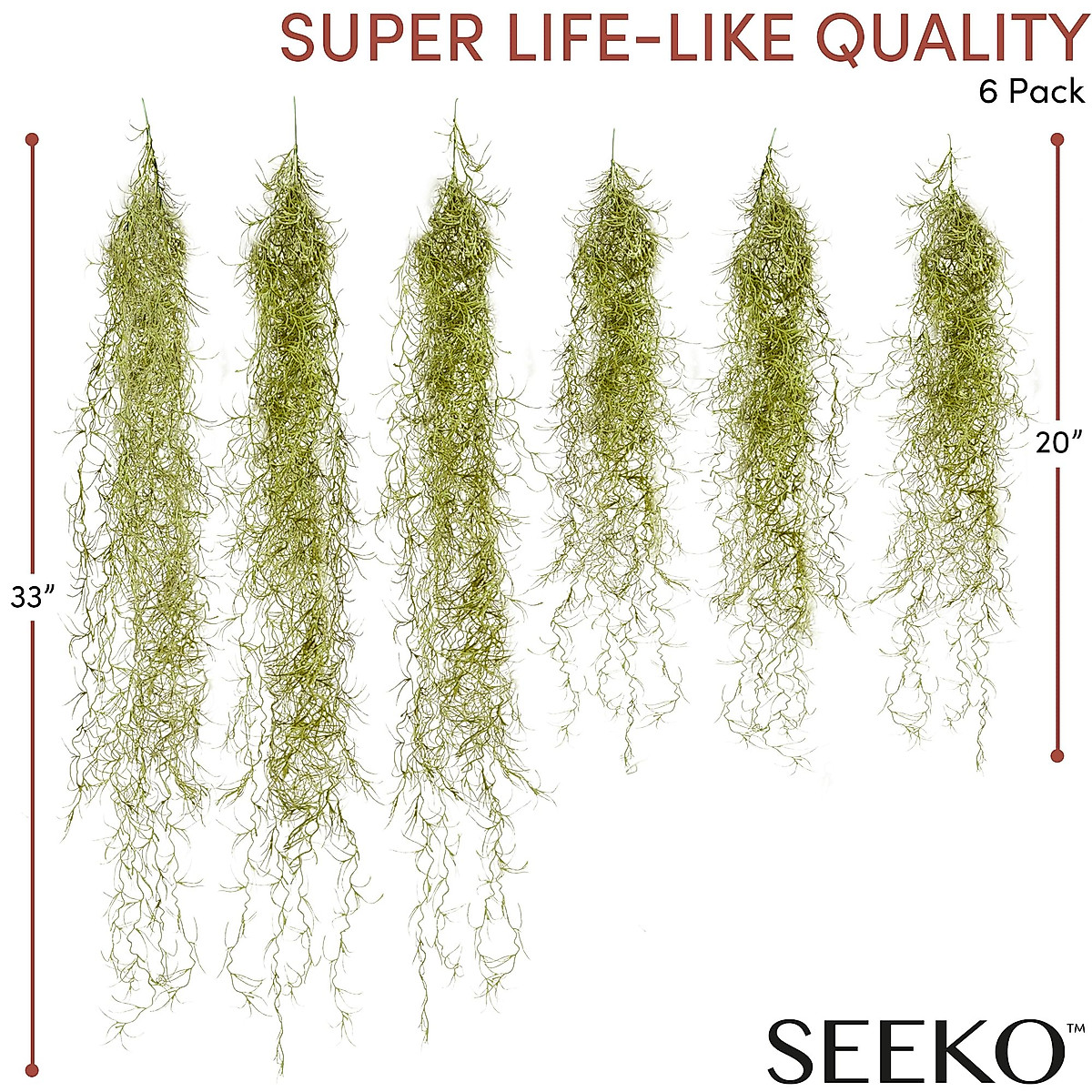 SEEKO Succulents Variety Pack of Spanish Moss (6pck, 33" & 20''Long) - Fake Moss for Crafts