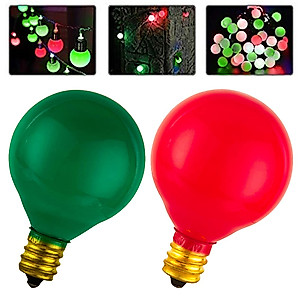 25 Pack G40 Red Light Bulb Green Light Bulb Ceramic Incandescent 5 Watt E12 Base G40 Light Bulbs Replacement for String Lights Colored Bulb Candelabra Based Red Bulb Green Bulb Christmas Bulb