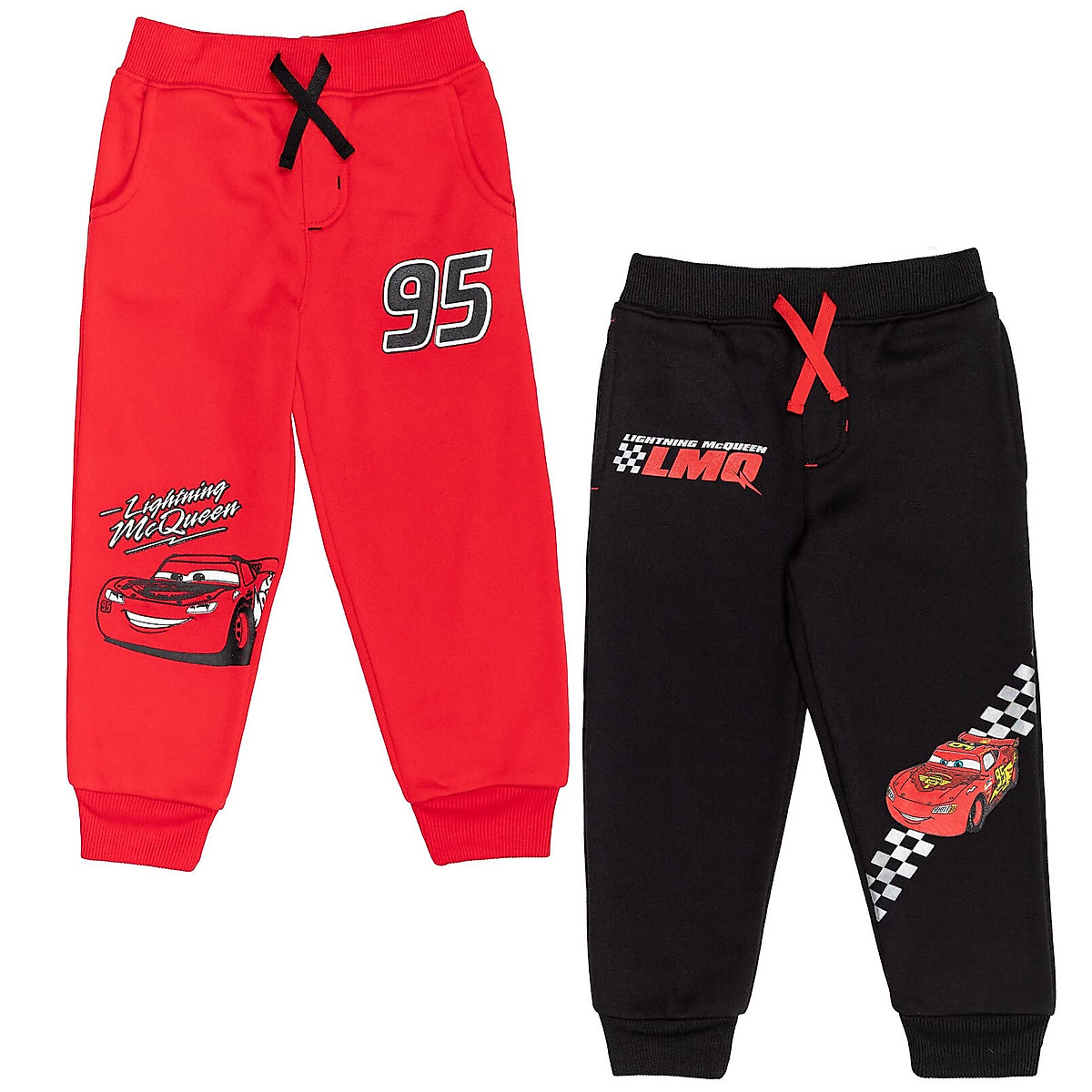 Disney Pixar Cars Lightning McQueen Toddler Boys Fleece 2 Pack Jogger Pants Red/Black 3T