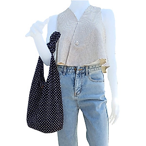 Handmade Cotton Cross body Shoulder Sling Bag (Black/w White Polka Dot)