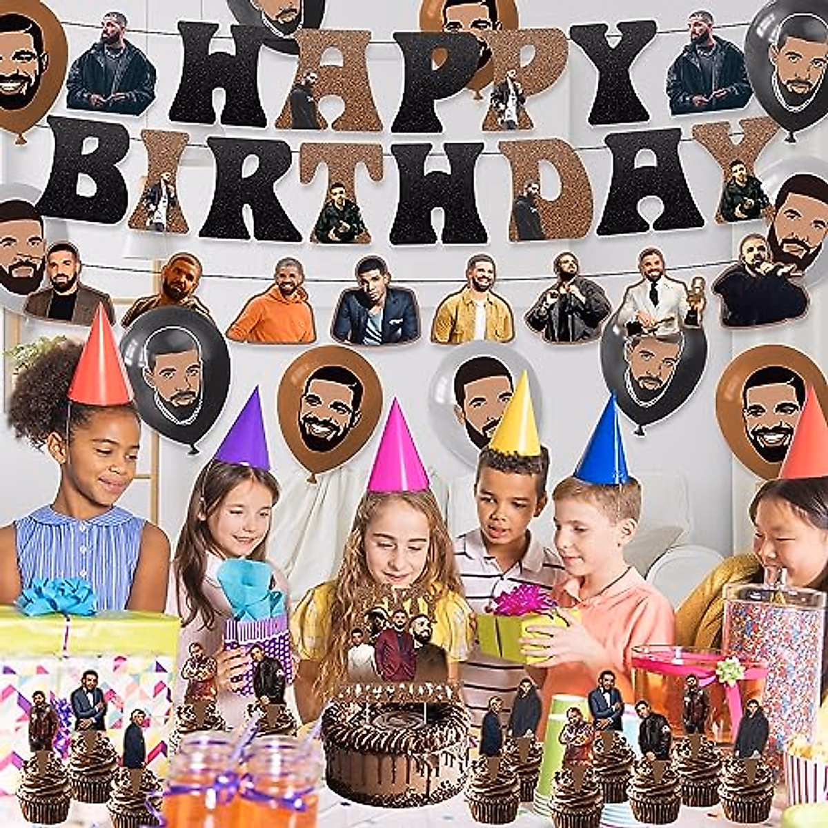 Drake Themed Birthday Party Decorations OVO Aubrey Drake Graham Party Decor Rapper Party Supplies Favors Happy Birthday Banner Cake Toppers Balloons Set of 33Pcs