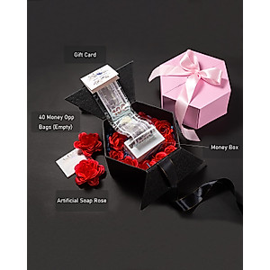 JSUPMKJ Money Box for Cash Gift Pull, Money Roll Gift Box with Flower, 9 inches Large Gift Ribbon Box, Surprise Money Gift Box for Birthday/Christmas/Valentine's Day
