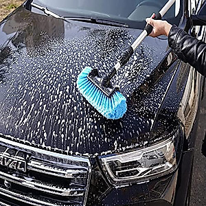 SCRUBIT 12" Car Wash Brush with Soft Bristles for Car Truck Boat Deck & House Cleaning, Exterior Washing Brush Connects with Pole & Hose Storage Bag Included (Blue)