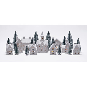 Mark Feldstein & Associates Winter Village LED Tea Light 31 Piece Porcelain Tabletop Christmas Figurine Boxed Set