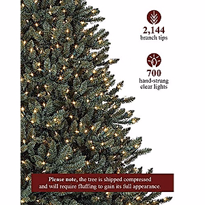 Balsam Hill 6.5ft Premium Pre-lit Artificial Christmas Tree 'Traditional' Classic Blue Spruce with Clear Incandescent Lights, Stand, Storage Bag, and Includes Fluffing Gloves, and Extra Bulbs