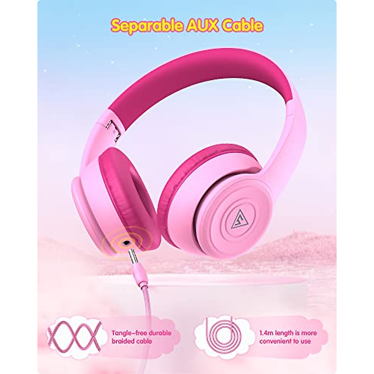 DOQAUS Wired Headphones for Kids, Kids Headphones with Microphone & Volume Limiter & Shareport, Gift for Children/Girls/Boys/Teens, 3.5mm Jack for Cellphones/Computer/Kindle/Tablet/School/Travel(Pink)