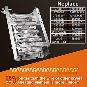 2024 Upgraded 279838 Dryer Heating Element W10724237 3403585 For Whirlpool wed4815ew1 Kenmore 110 Cabrio May.tag Roper red4516fw0 Amana Admiral aed4675yq1 Thermostat Fuse Kit 3387134 3977393 byRomalon