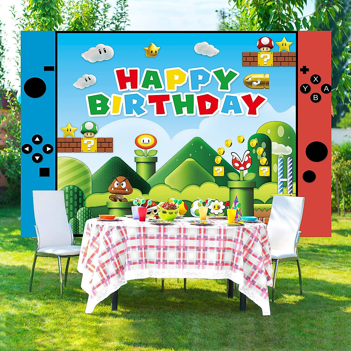 Adventure Video Game Happy Birthday Backdrop for Children Boys Happy Birthday Party Decor Supplies Kids Shoot Props Cake Table Decor Supplies 5x3ft