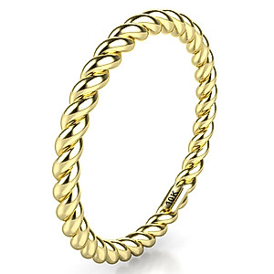 Sz 6.0 Solid 10K Yellow Gold 2MM Eternity Rope Wedding Band Ring