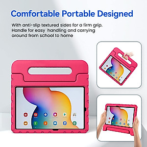 SIMPLEWAY Kids Case for Samsung Galaxy Tab S6 Lite 10.4 inch 2024/2020/2022 Release, Model SM-P625/SM-P620, SM-P610/P615, SM-P613/SM-P619, with S Pen Slot Shockproof Light Foldable Handle Rose