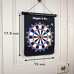 Giggle N Go Dart Board for Kids & Adults - Outdoor or Indoor Game Set with 6 Magnetic Darts and Reversible, Roll-Up Dartboard - Monster Theme﻿