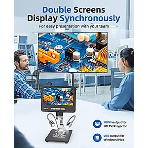 TOMLOV DM401 Pro 2K Digital Microscope 1200x, Extension Tube ET02, 7 inch HDMI LCD Microscope, Buttom LED Light Stage Included,24MP Coin Microscope with Screen,PC/TV Compatible，32GB