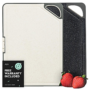 3-in-1, 2-Pack Cutting Board Set - Built-In Knife Sharpener, Garlic Grinder, Handle and Juice Groove for Meat and More | Wheat Straw, Dishwasher Safe Cutting Boards by Auvi