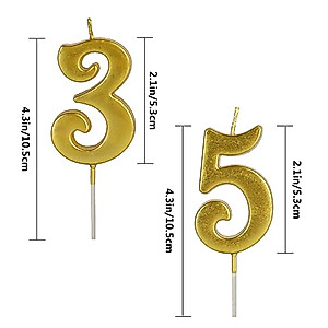 Gold 35th & 53th Number Birthday Candles for Cake Topper, Number 35 53 Glitter Premium Candle Party Anniversary Celebration Decoration for Kids Women or Men