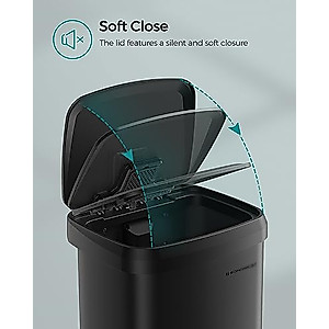 SONGMICS Kitchen Trash Can, 18-Gallon Stainless Steel Garbage Can, with Stay-Open Lid and Step-on Pedal, Soft Closure, Tall, Large and Space-Saving, Black ULTB520B68