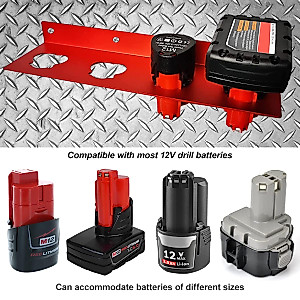 JEEJINYAN 2Pcs Battery Holder for Milwaukee M12 Battery, Storage Tools for Milwaukee Battery, Four as a Group Milwaukee Battery Holder, Red (Red)