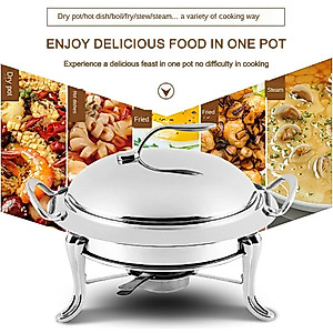 FLTRGO Stainless Steel Chafing Dish Set Round Durable Buffet Warmer Tray with Lid and Chafing Fuel Holder for Kitchen Party Banquet - Without Water Pan