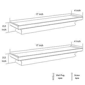 Alsonerbay Wall Shelves Black Shelves, Floating Shelves for Wall Storage, Rustic Wood Shelves for Bedroom Living Room Bathroom - 17 Inch Set of 2