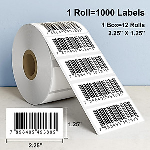 MaxGear 2.25" X 1.25" Direct Thermal Labels, Perforated UPC Barcode & FBA Address Stickers, Premium Permanent Adhesive Shipping Labels, Compatible with Rollo & Zebra (12 Rolls, 1000 Labels/Roll)