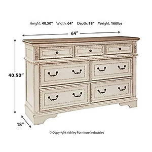 Signature Design by Ashley Realyn French Country 7 Drawer Two Tone Dresser, Chipped White