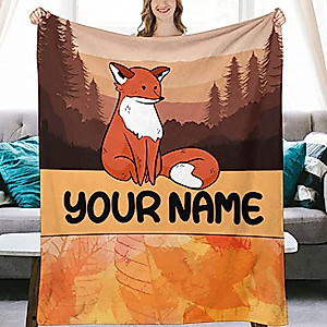 Custom Fox Blanket with Name for Girls & Boys - Soft, Fuzzy & Cozy - 40"x50" Crib Size Throw Blanket for Couch, Office - Orange Cute Warm Blankets Gifts