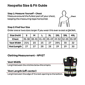 Neopelta Reflective Safety Vest Black Mesh, High Visibility Vest with Pockets and Zipper, Padded Neck, Black with Yellow Trim 2X