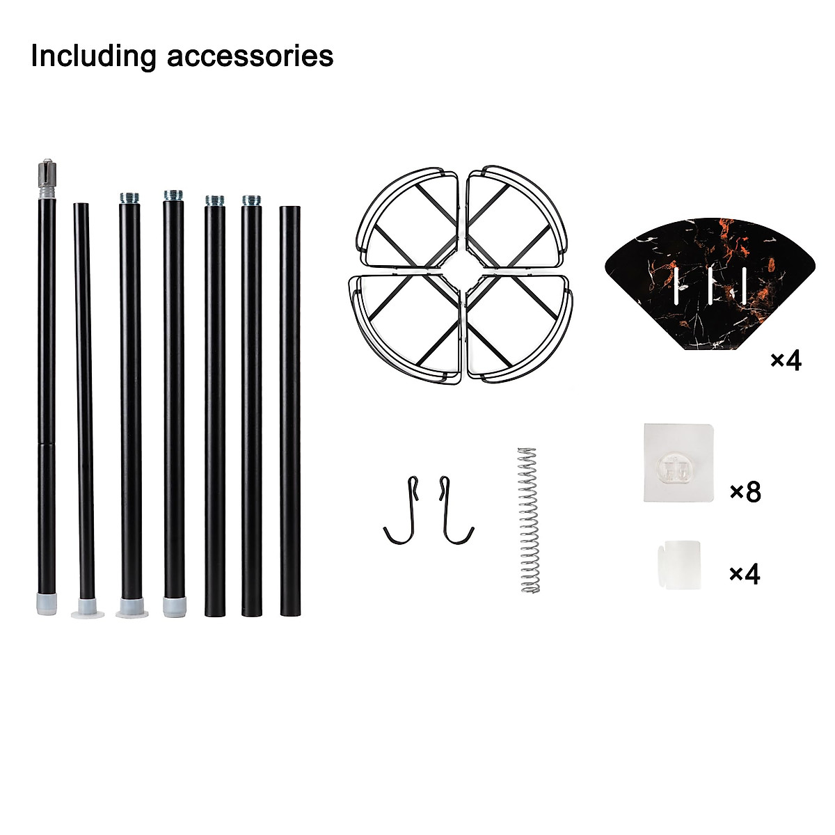 Everkeen Corner Shower Caddy Tension Pole, 4 Tier Bathroom Organizer and Shampoo Storage Shelves 48 to 115 inch Adjustable Floor Standing Bath Rack Holder with Sticky Hooks, Quick Installation