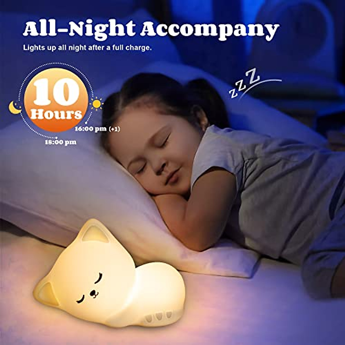 YOTOZU Cat Lamp Kitty Night Light, USB Rechargeable Cute Cat Night Light, 16 Colors Breathing Modes Kid Night Light for Girls, Childrens, Toddler, Baby, and Kids Christmas Gifts