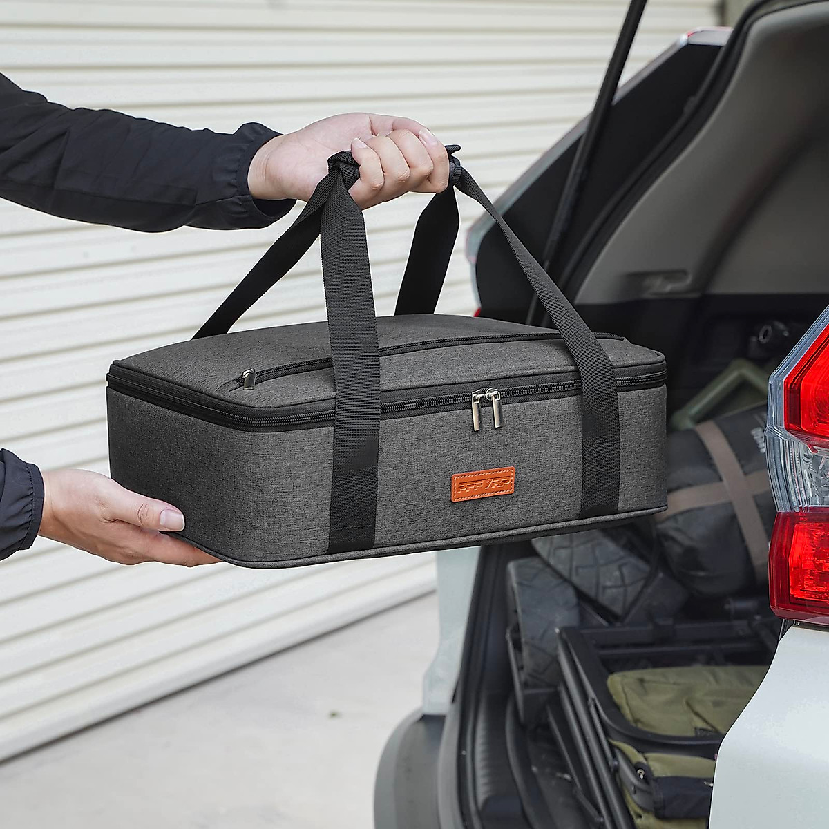 PFFVRP Insulated Casserole Carrier for Hot or Cold Food, Reusable Insulated Food Carrier for Potluck Parties, Picnic, Cookouts, Fits 11 x 15 or 9 x 13 Lasagna Pan, Casserole Dish, Baking Dish（Gray）