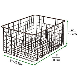 mDesign Metal Wire Food Storage Basket Organizer with Handles for Organizing Kitchen Cabinets, Pantry Shelf, Bathroom, Laundry Room, Closets, Garage - Concerto Collection - 8 Pack - Bronze