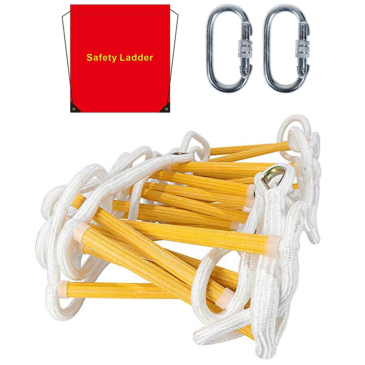Emergency Fire Escape Ladder Flame Resistant Safety Rope Ladder with Hooks Fast to Deploy & Easy to Use Compact & Easy to Store Withstand Weight up to 900 pounds (13ft