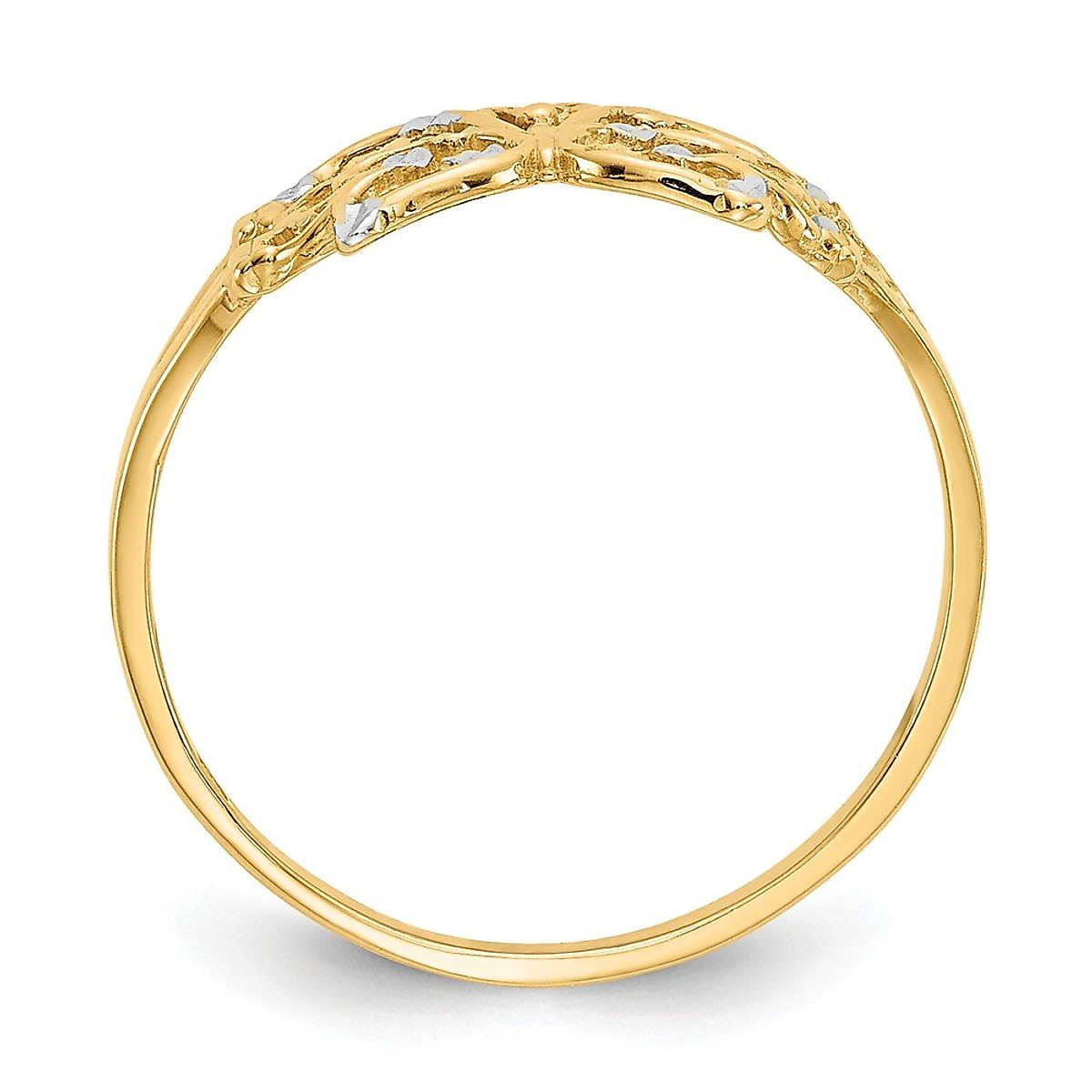 Size - 7.25 - Solid 14k Yellow & White Two Tone Gold Diamond Cut Butterfly Fashion Ring (1 to 9 mm)