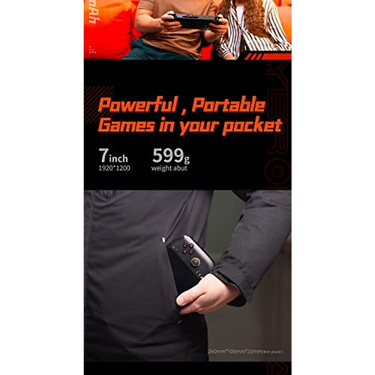 QUJUSO OnexPlayer Mini Pro 7" Handheld Game Console Portable PC Mini Laptop UMPC Win 11 AMD Ryzen 7 6800U 16GB LPDDR4 RAM/512GB NVMe M.2 SSD 1920 *1200 Display Screen(Black)