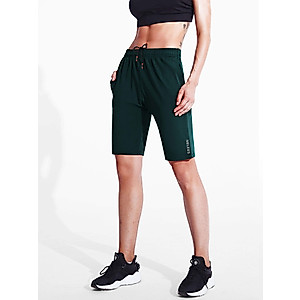 NELEUS Women's 10 inch Running Shorts Workout Athletic Short for Yoga with Pocket,Pink/Blackish Green,2 Pack,US 2XL,EU 3XL