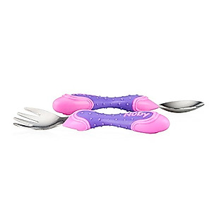 Nuby Stainless Steel Utensil, Pink/Purple, 2 Piece