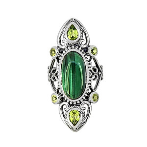 YoTreasure Malachite & Peridot Bold Ring in 925 Sterling Silver Jewelry Gifts For Women's