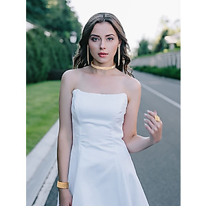 Hicarer 3 Pieces Women Rhinestone Jewelry Set Rhinestone Choker Stretch Bracelet Bangle Crystal Rhinestone Necklace Ring Dangle Fringe Earrings for Wedding Bridal Birthday Party Accessories