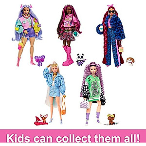 Barbie Extra Doll & Accessories with Wavy Lavender Hair in Colorful Butterfly Sweater & Pink Boots with Pet Koala